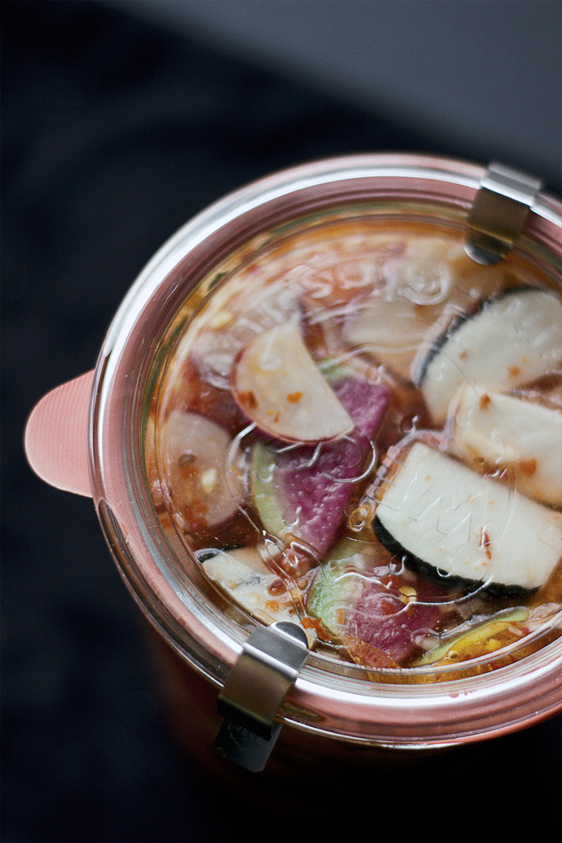 Quick Kimchi Pickled Radishes
